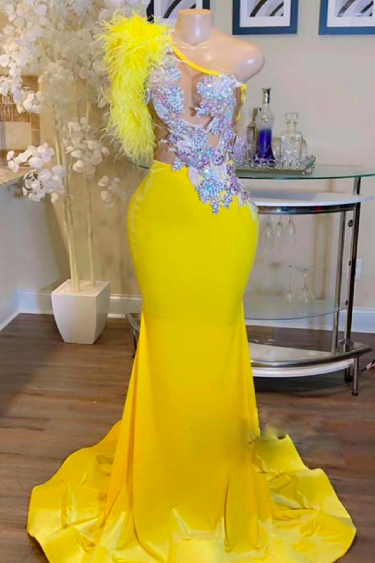 Yellow Prom Dresses One Shoulder Prom Dresses Vestidos De Fiesta