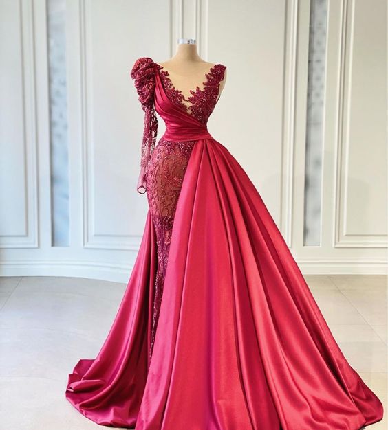 Red Prom Dress, Prom Dresses With Overskirt, Elegant Prom Dresses ...