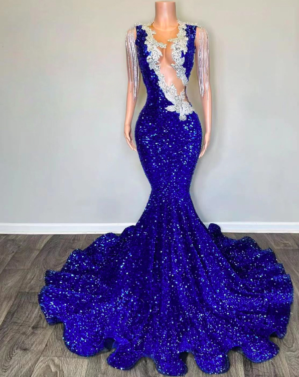 Tassels Prom Dresses, Royal Blue Prom Dresses, Black Girls Fashion ...