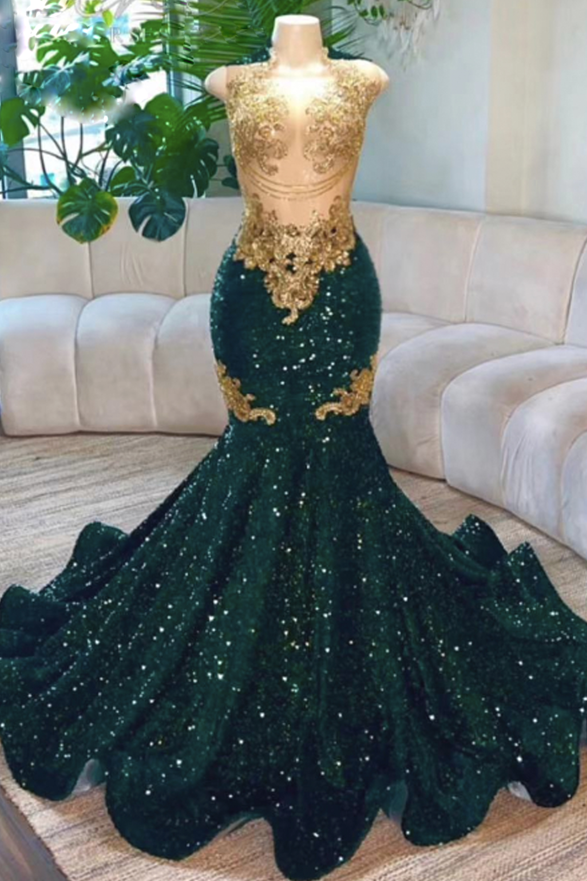 Emerald Green Prom Dresses, Sparkly Luxury Birthday Party Dresses, Lace ...